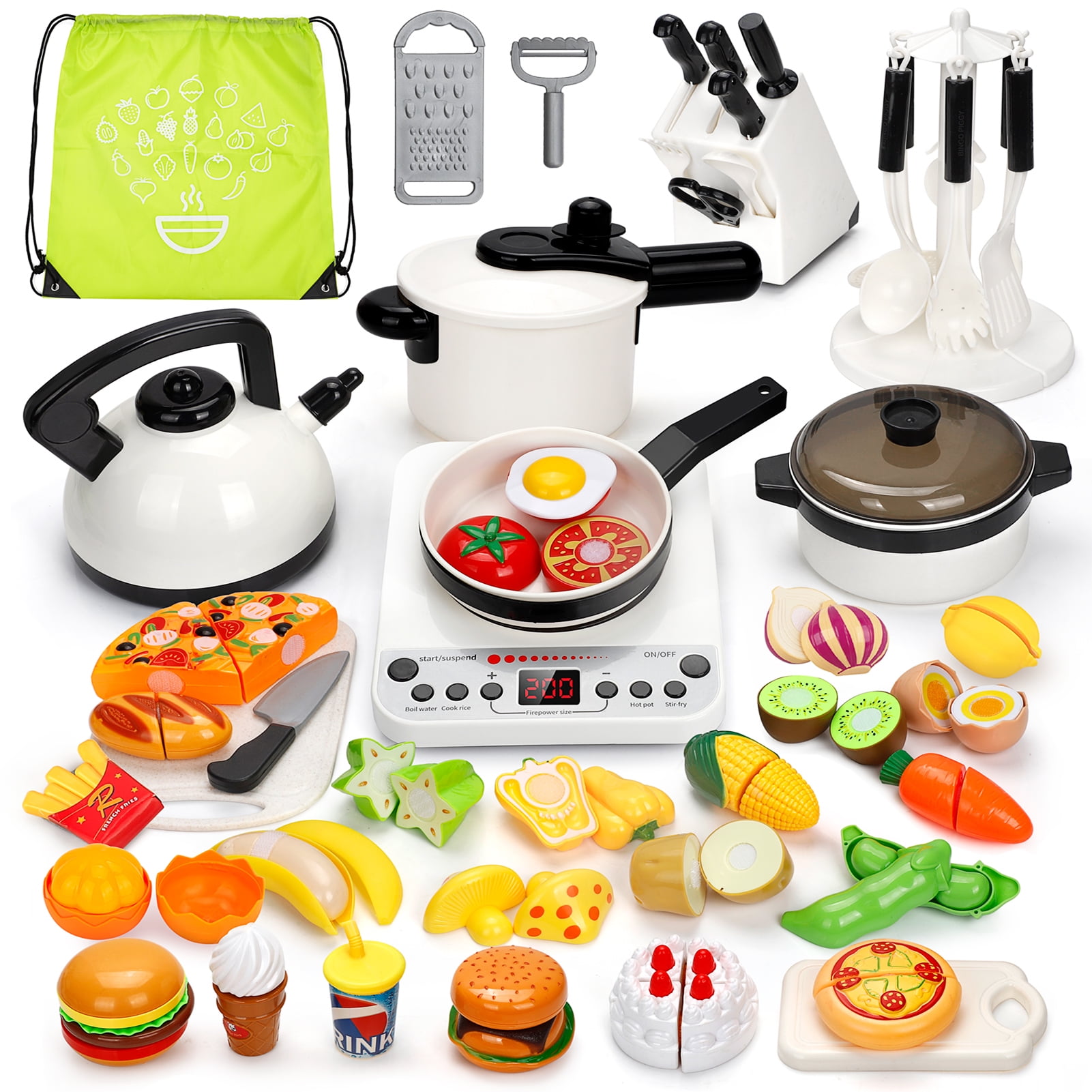 50PCS Kitchen Toys, Pretend Play Kitchen Set with Electronic Induction ...