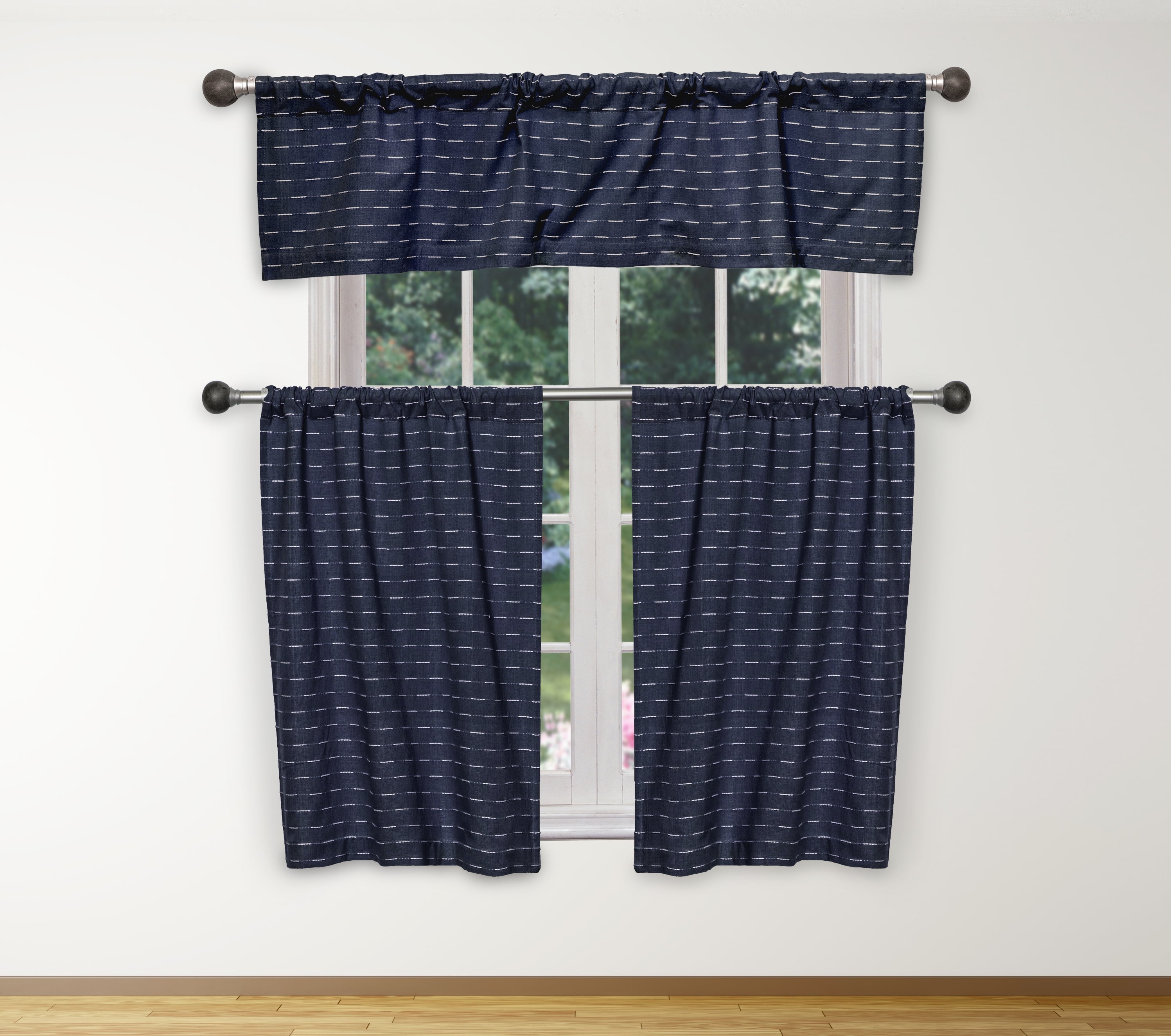 Tate Solid Cotton Kitchen Curtain & Tier Set - Walmart.com