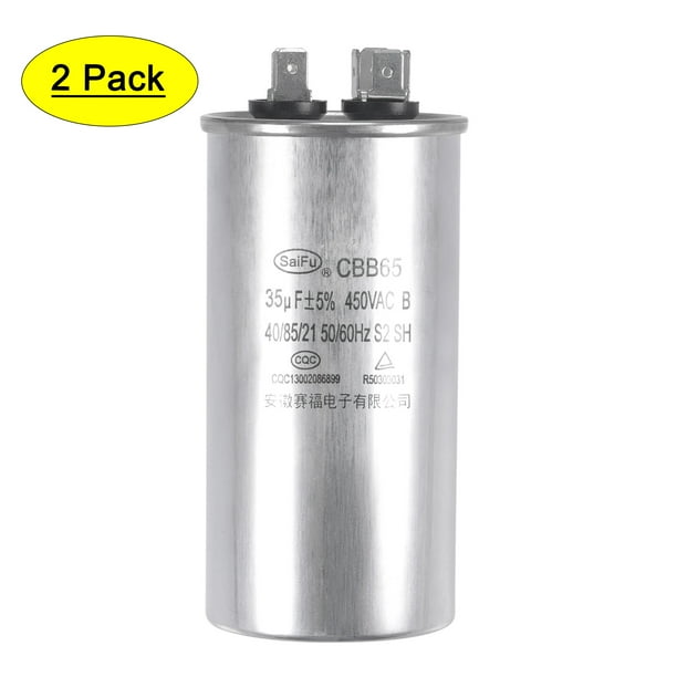 Uxcell 35uF 450V AC Aluminum Case with Terminal Round CBB65 Run Capacitor 2 Pack - Walmart.com