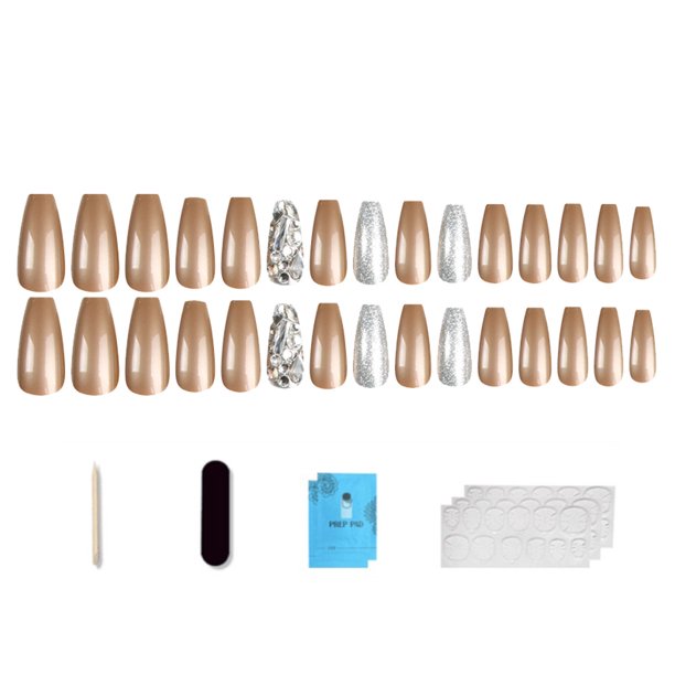 30 long trapezoidal nail patches-7 pieces of nail tools in neutral ...