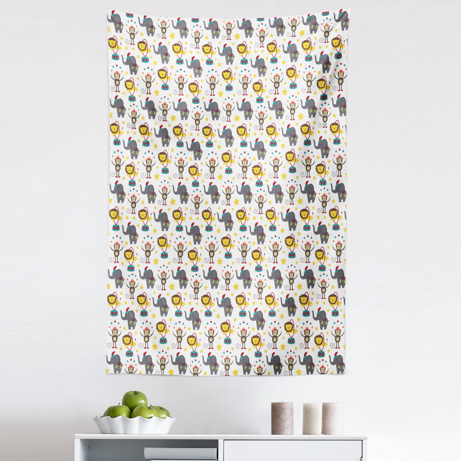 Cartoon Tapestry, Happy Circus Animals Performing Jumping Posing ...