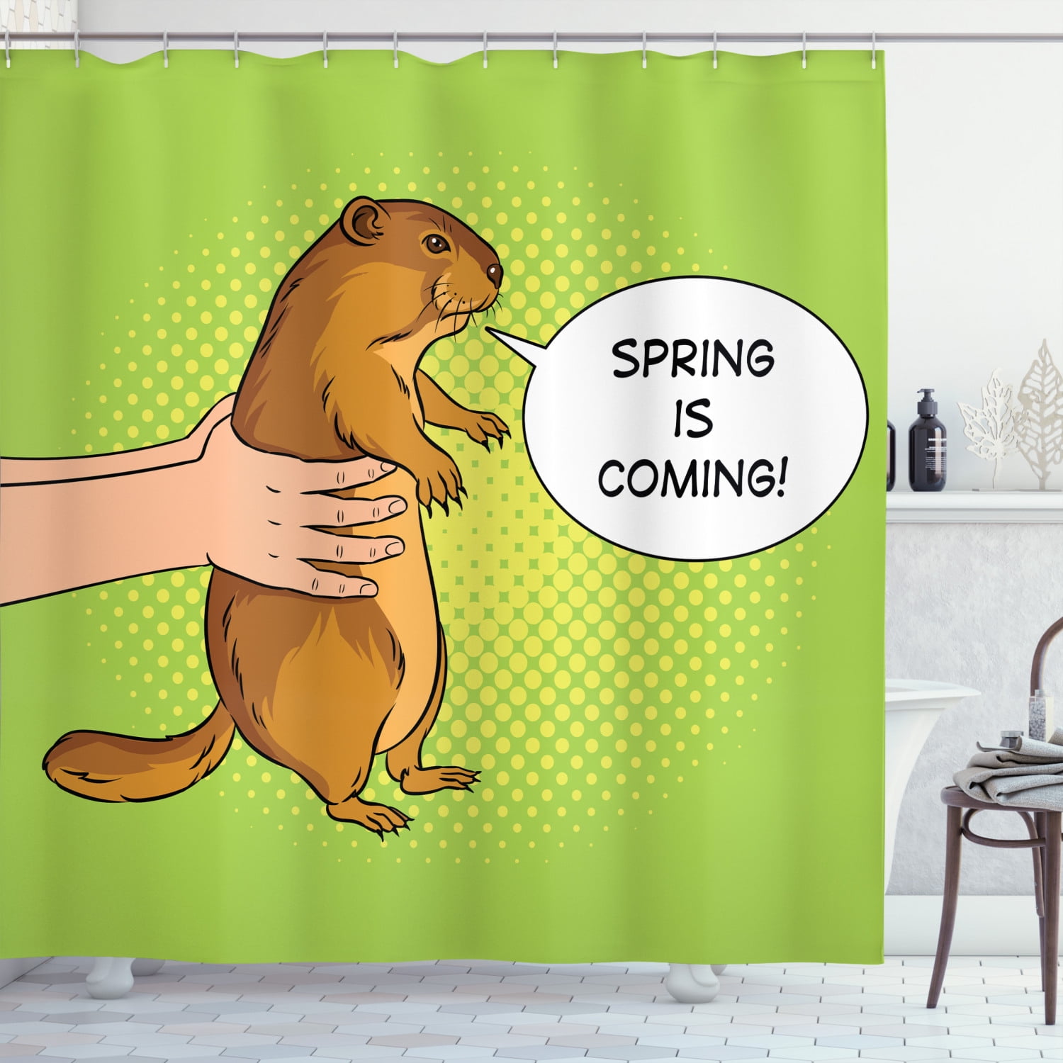 Groundhog Day Collection Shower Curtain, Pop Art Style Cartoon of Hands ...