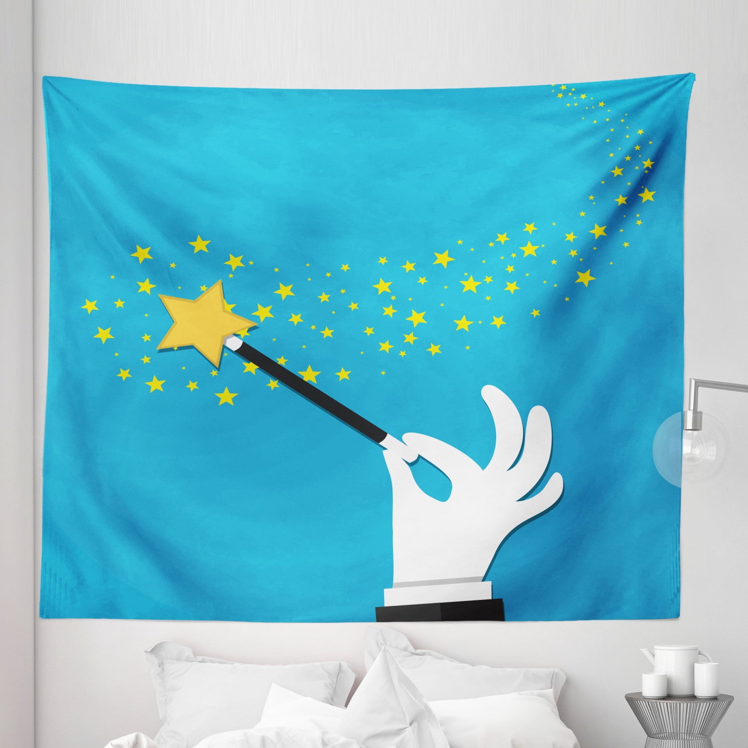 Magic Tapestry, Cartoon Magician Hand Holding Wand Spreading Stars ...