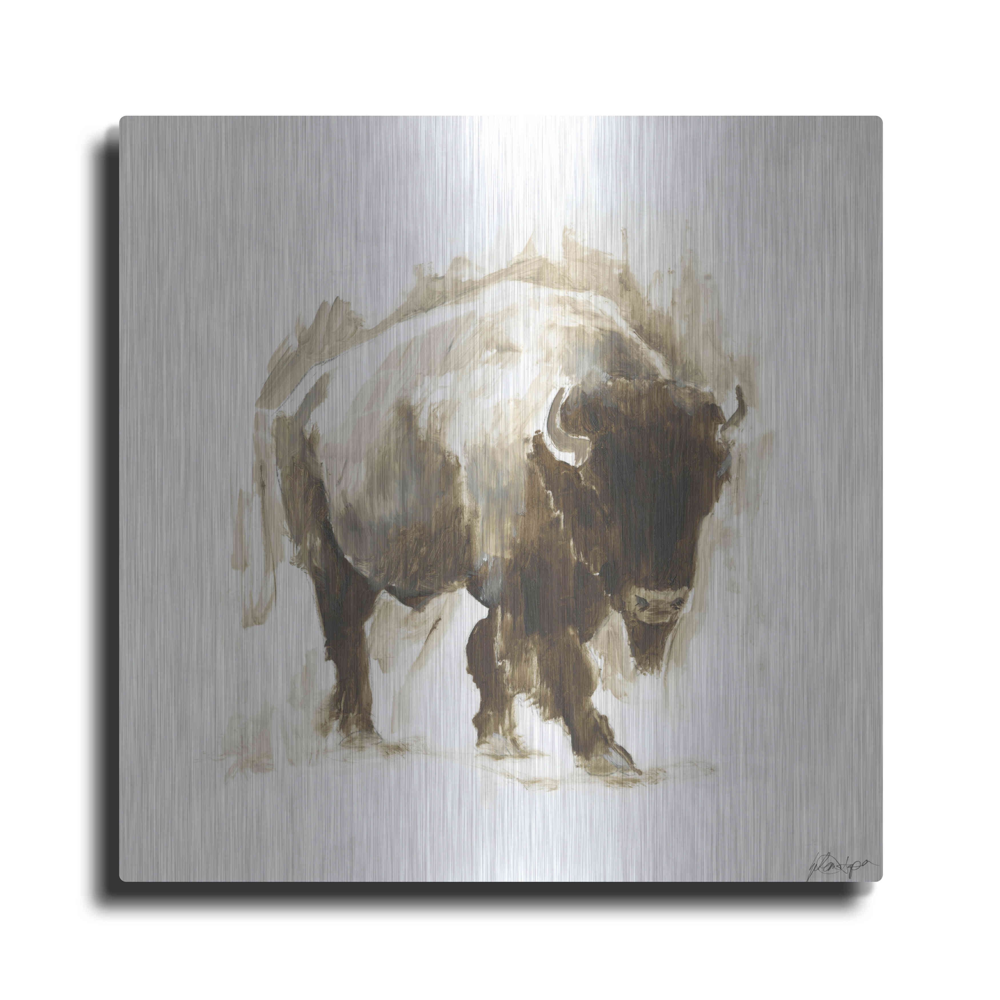 Luxe Metal Art 'Rustic Bison I' by Ethan Harper, Metal Wall Art, 12"x12 ...