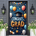 Gold Lettering Graduation Banner Colorful Balloons Grad Party Backdrop ...