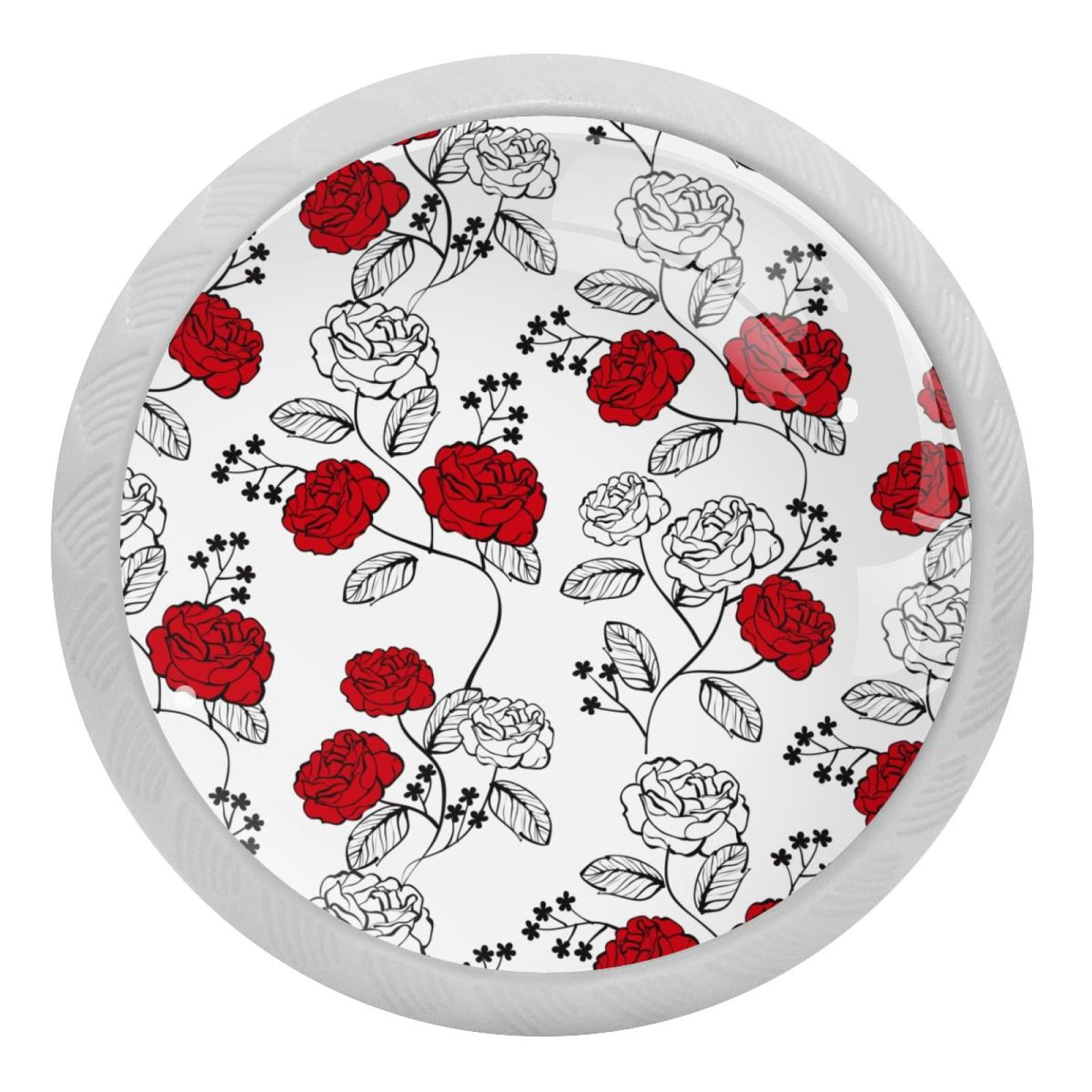 4PCS Round Red Rose Cabinet Fluorescence Knob Glowing in the Dark ...