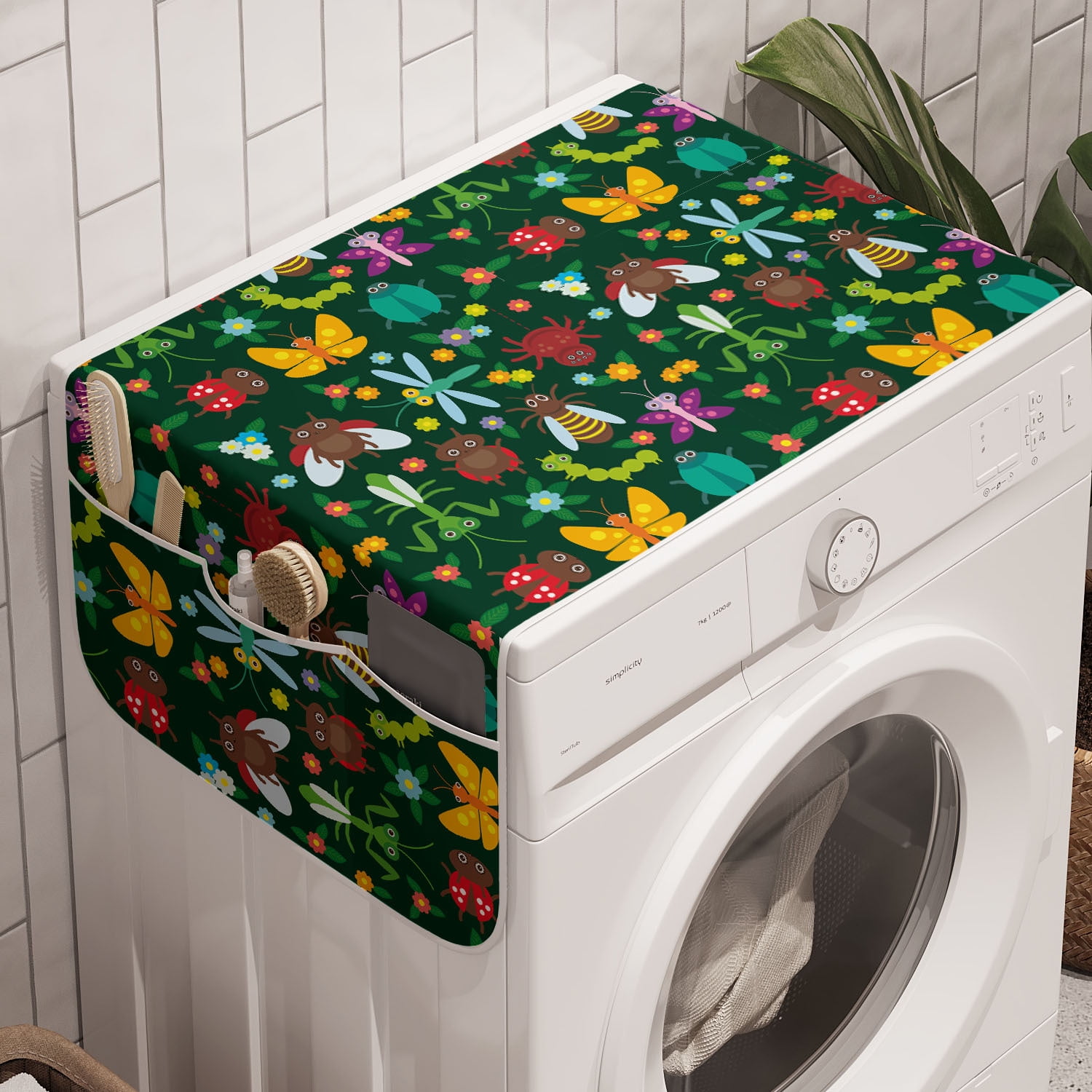 Nursery Washing Machine Organizer, Forest Bugs Spider Butterfly Beetle ...