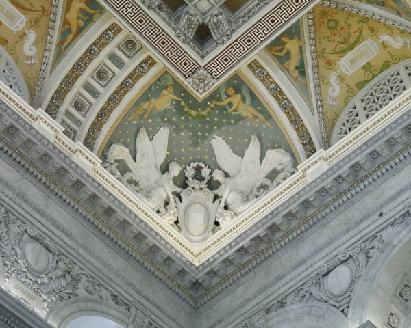 Print: Great Hall. View Of Ceiling, Displaying Sculpture, Painting And ...