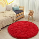 Junovo Circular Fuzzy Area Rug for Kids, Plush Shaggy Carpet for ...