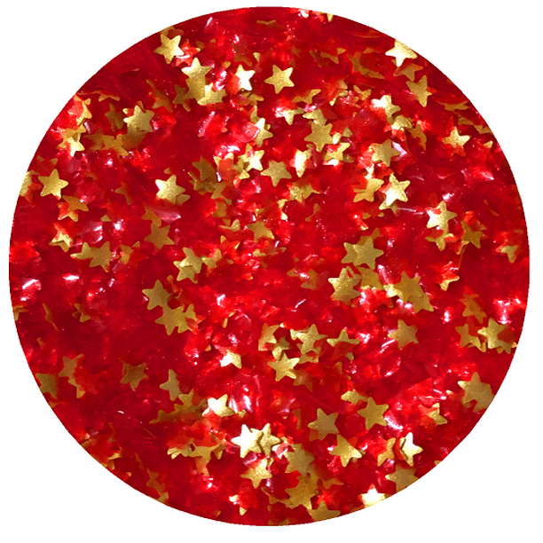 Sprinkle Deco® Red Glitter Flakes with Gold Stars Metallic Edible ...