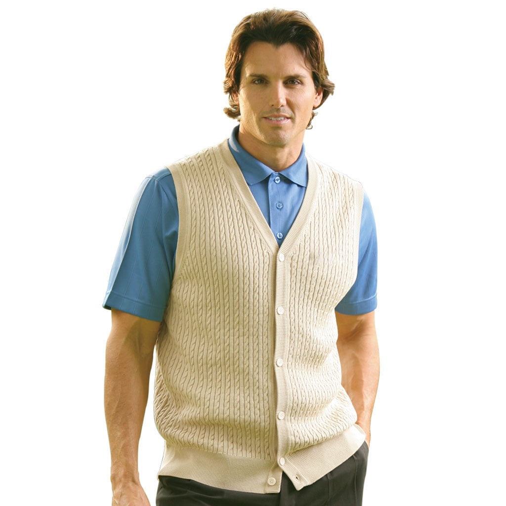 Monterey Club Men's Fine Gauge Cable Knit Cardigan Vest #1953 - Walmart.com