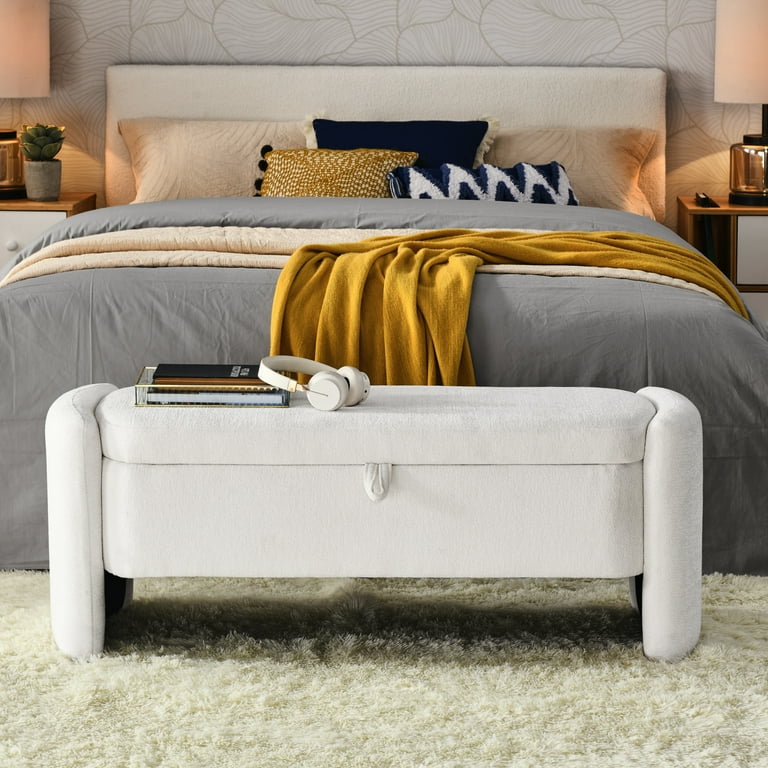 Cream End Of Bed Storage Bench Bedroom Bench ,Velvet Oval Upholstered