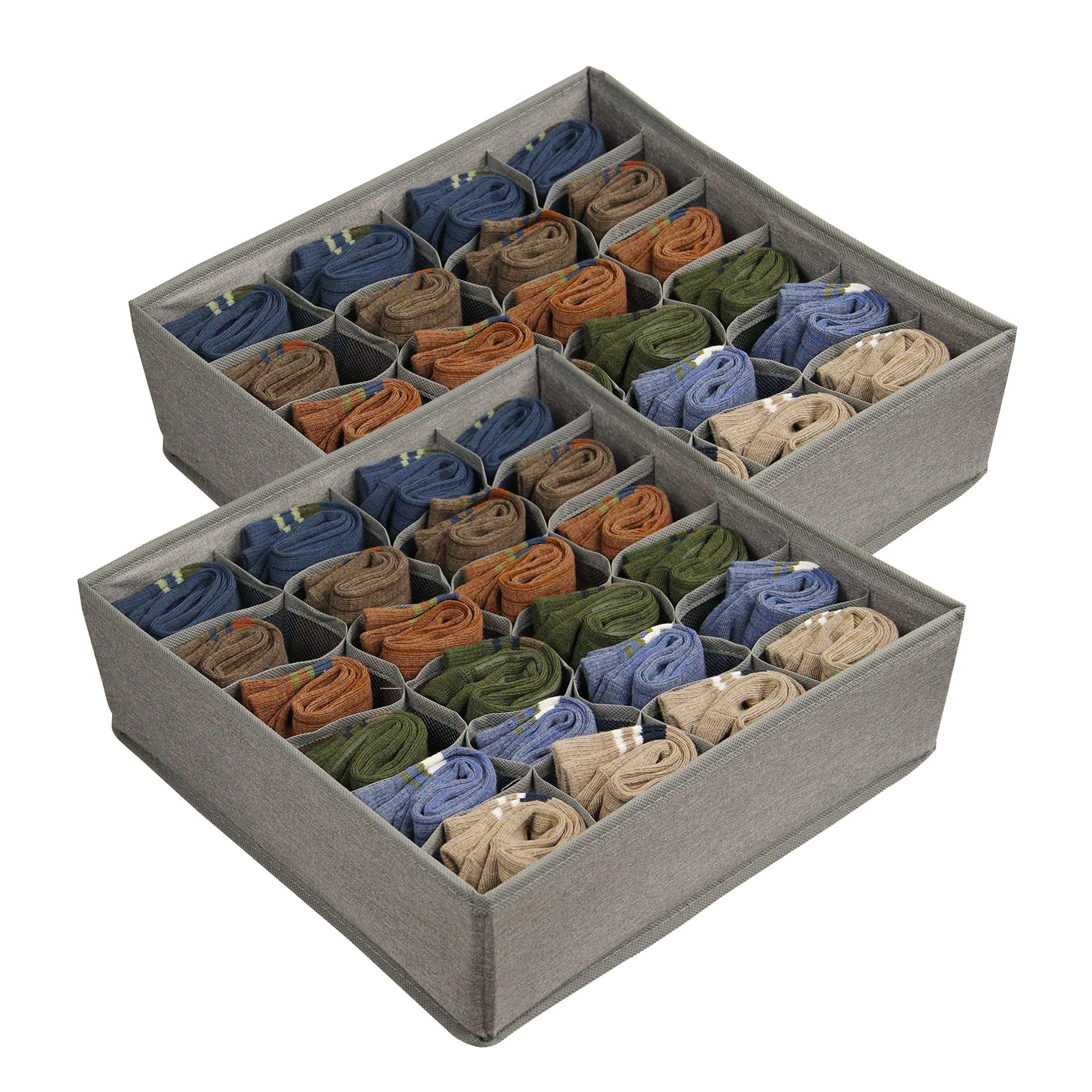 DVHOK 2Pcs Socks Underwear Drawer Organizer, 24 Cell Collapsible Closet ...