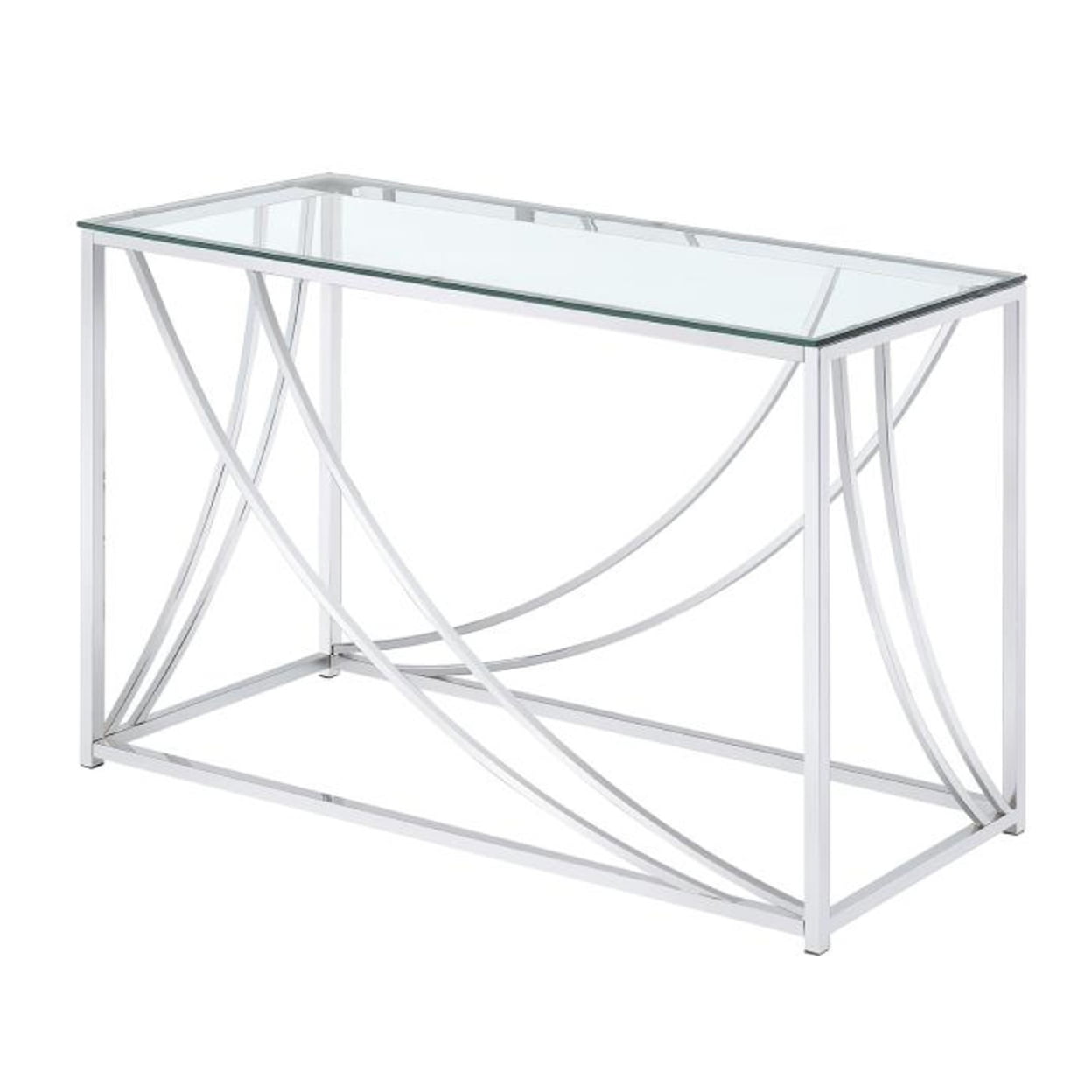 Glass Top Rectangular Sofa Table with Swooping Curves, Clear and Silver ...