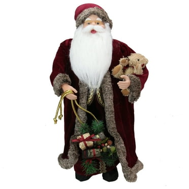 Northlight 24" Burgundy Santa Claus with Teddy Bear Christmas Figure ...