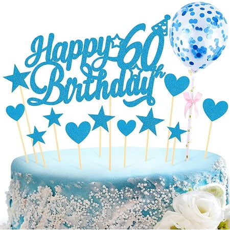 Bail 60th Birthday Cake Topper Blue Glittering Cake Decoration Happy ...