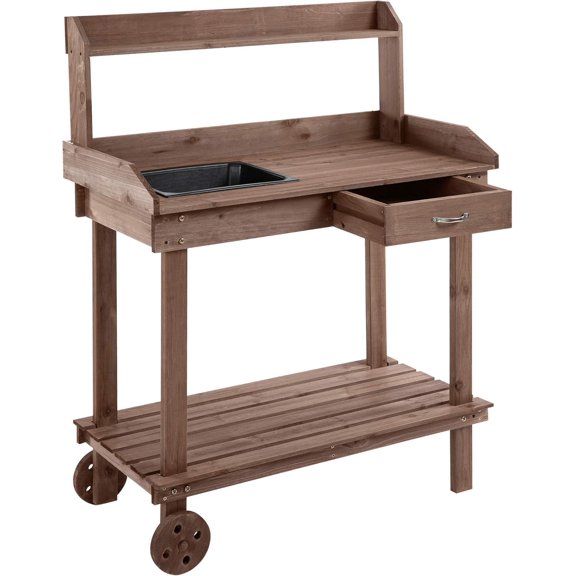 Northbeam Folding Wood Potting Bench with Ample Shelf Space - Brown ...