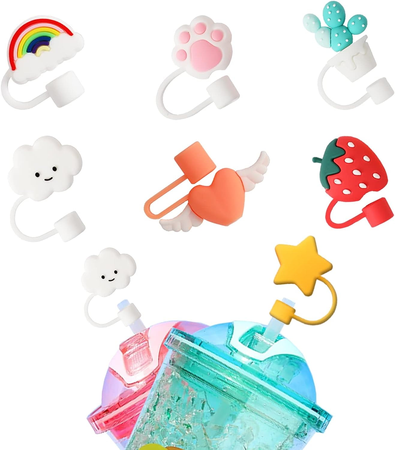 8Pcs Straw Covers, Straw Tips Cover Reusable Drinking Straw Toppers ...