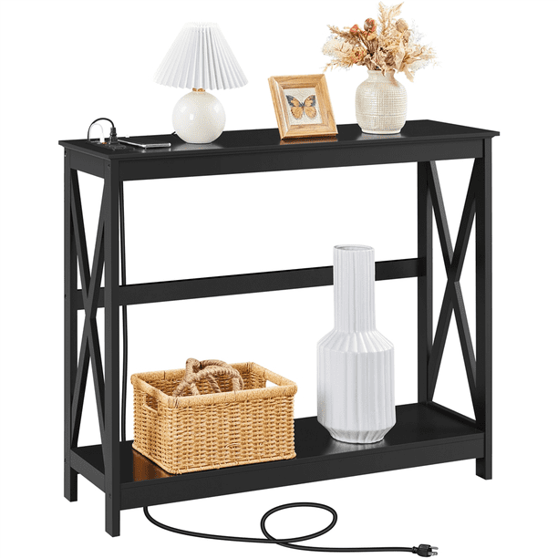 Yaheetech 2-Tier Industrial Console Table with Power Outlet for Hallway ...