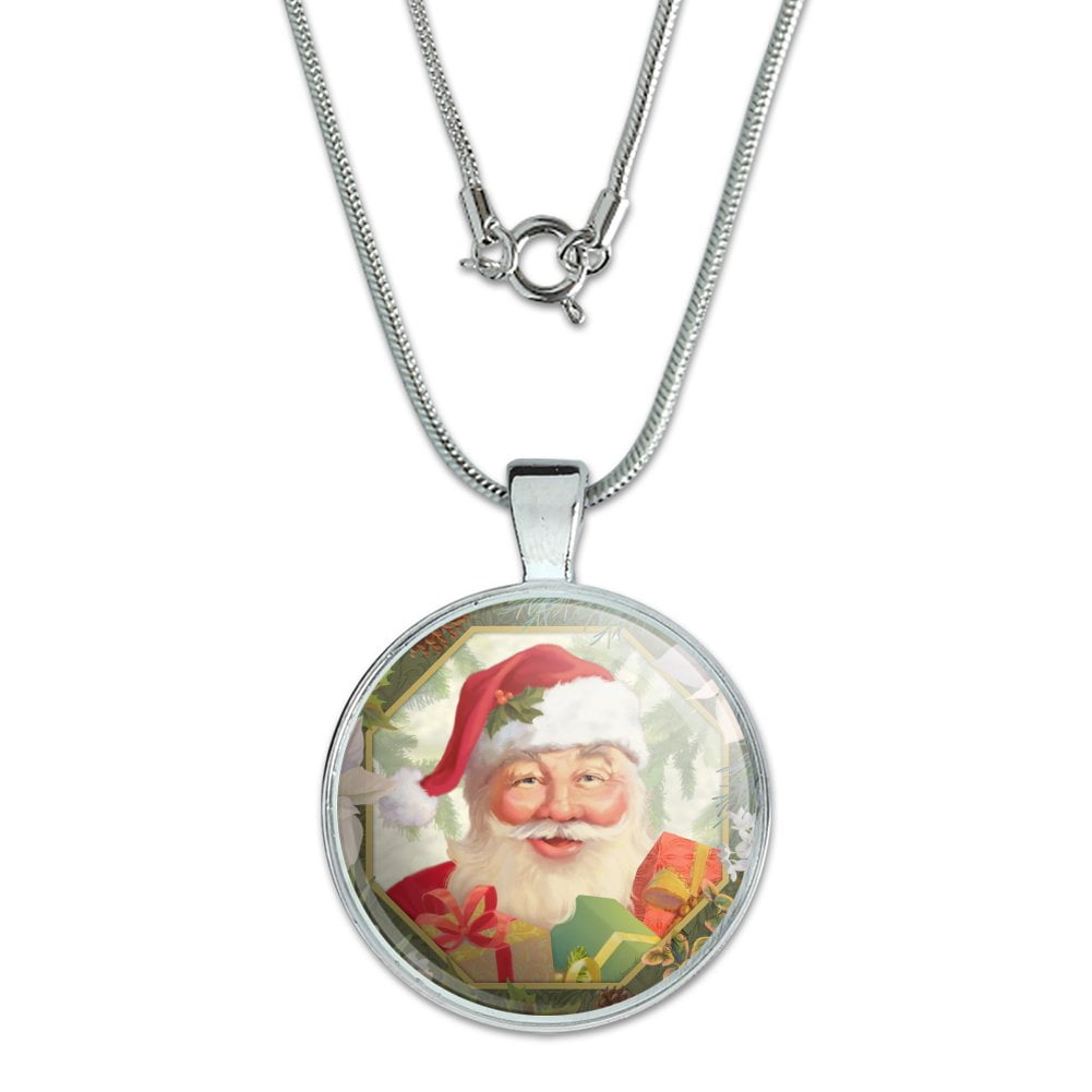 Christmas Holiday Festive Jolly Santa Claus 1" Pendant with Sterling ...