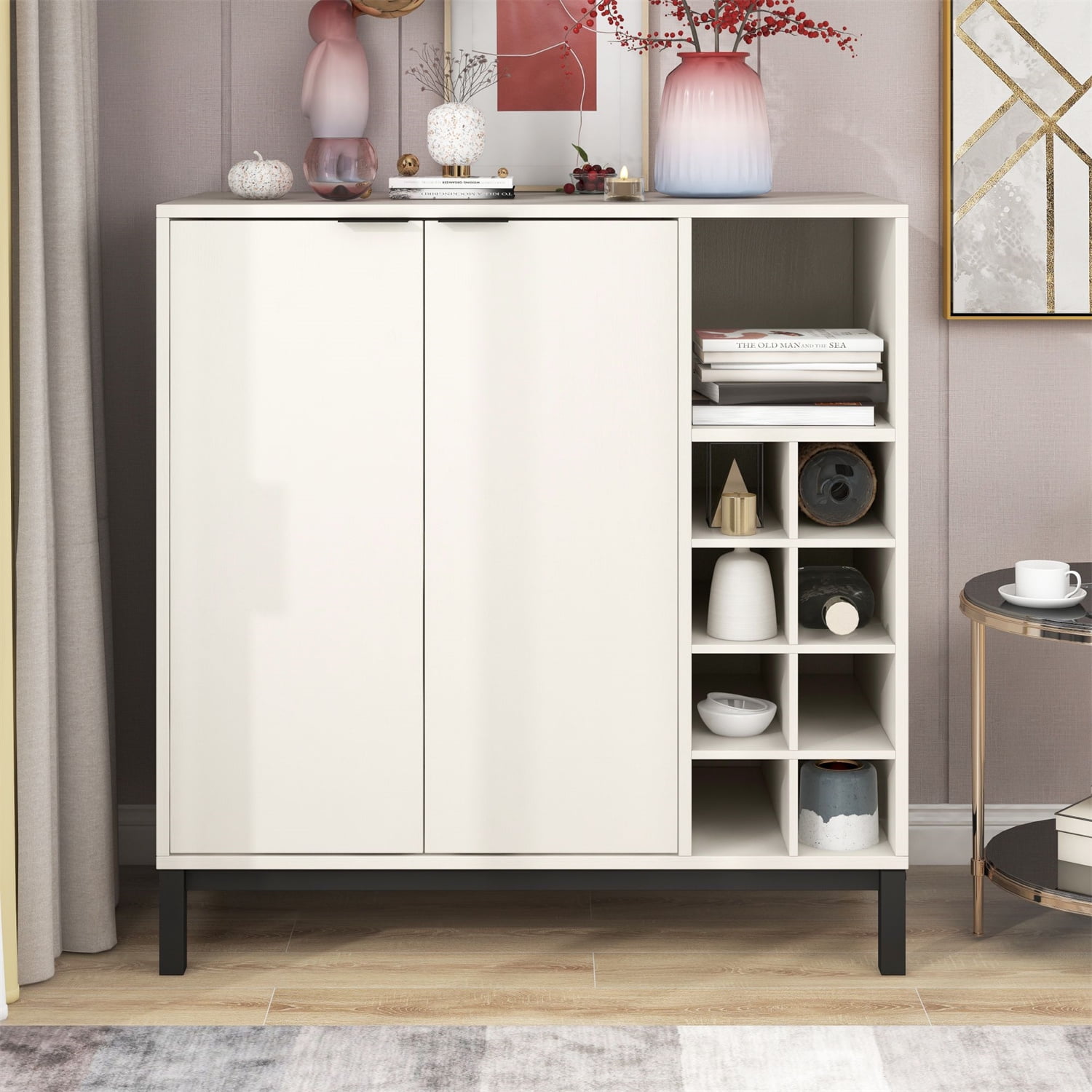 Multipurpose Sideboards Buffets, Wooden Wine Racks Storage Server with ...