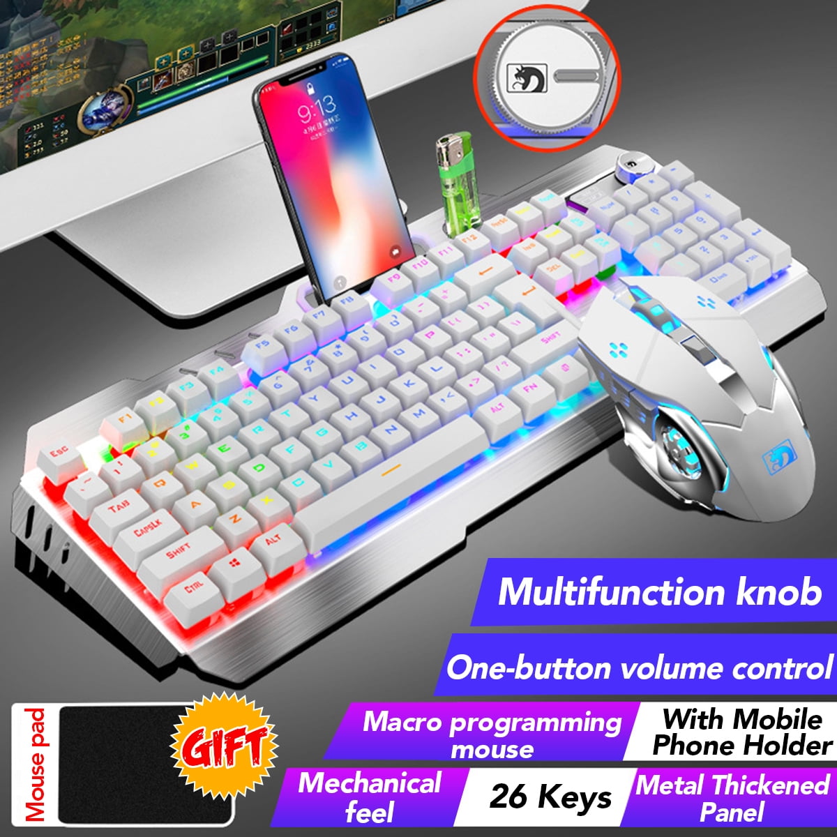 Wired RGB Backlit Gaming Keyboard and Mouse, Gaming Mouse Pad, Gaming ...