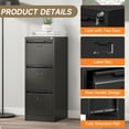Metal 3 Drawer File Cabinet, 17.8" D with Lock, Vertical, Steel, Easy ...