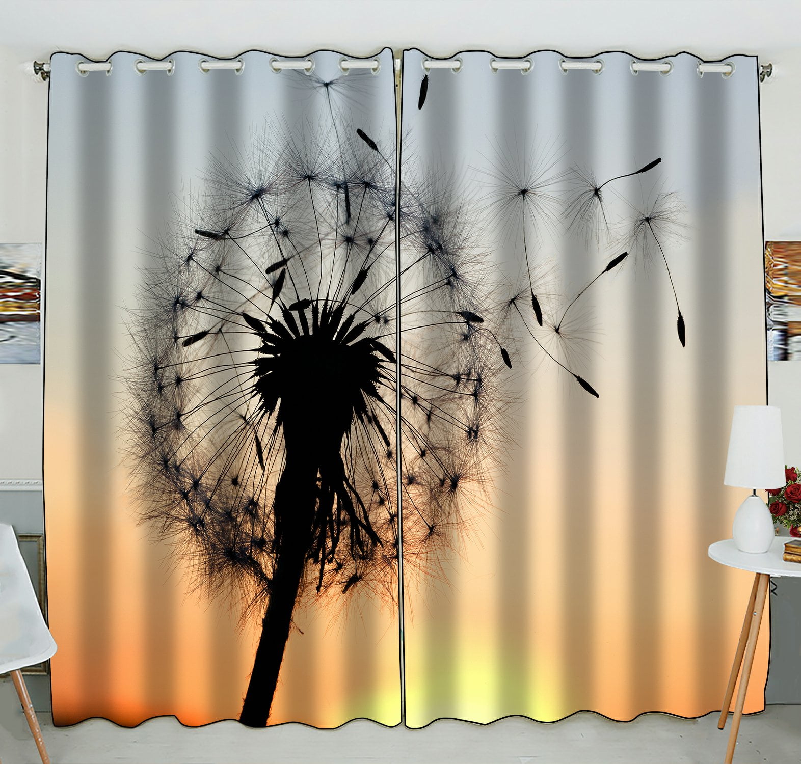 PHFZK Sunset Window Curtain, A Dandelion Blowing Seeds in the Wind ...