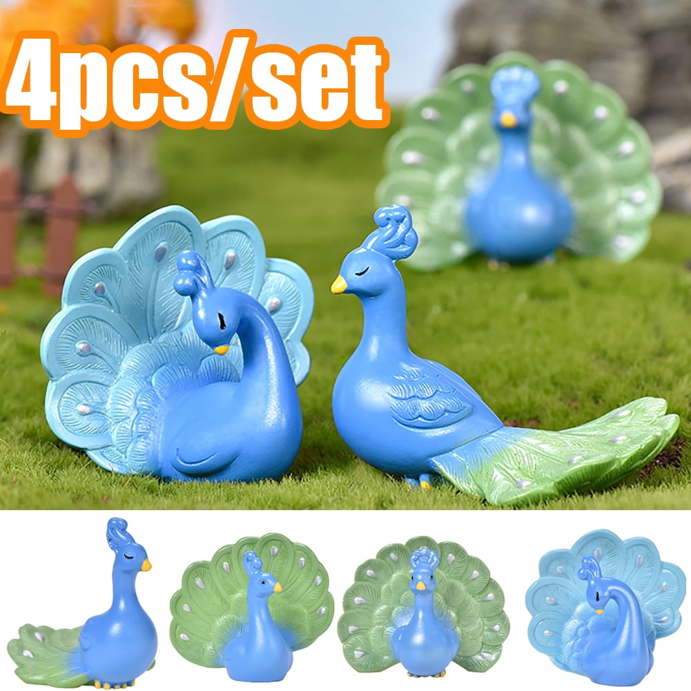 Travelwant 4Packs Mini Peacocks Cute Peafowl Miniature Figurines Fairy ...