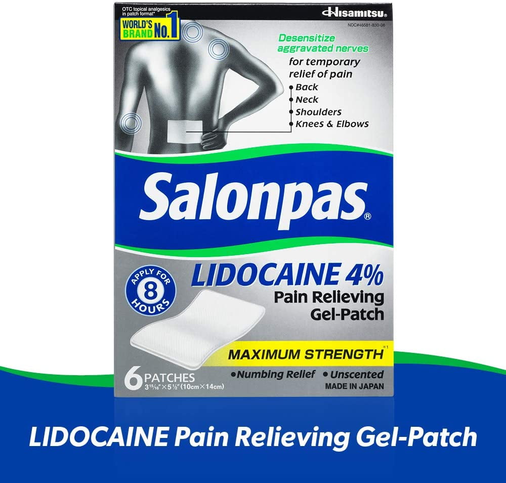 Salonpas Lidocaine Pain Relieving Gel-Patches Maximum Strength, 6 Each ...