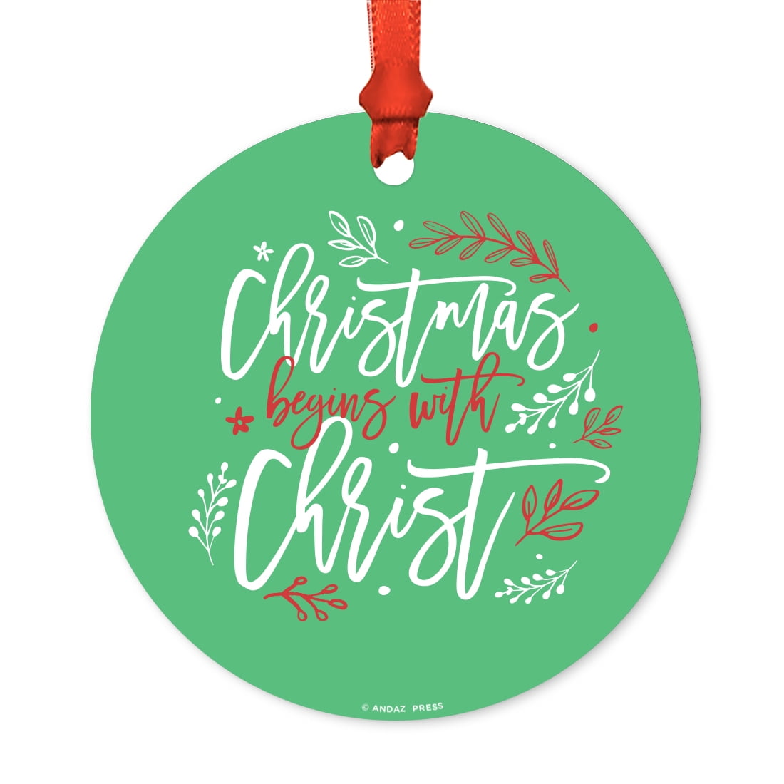 Religious Round Metal Christmas Ornament, Christmas Begins with Christ ...