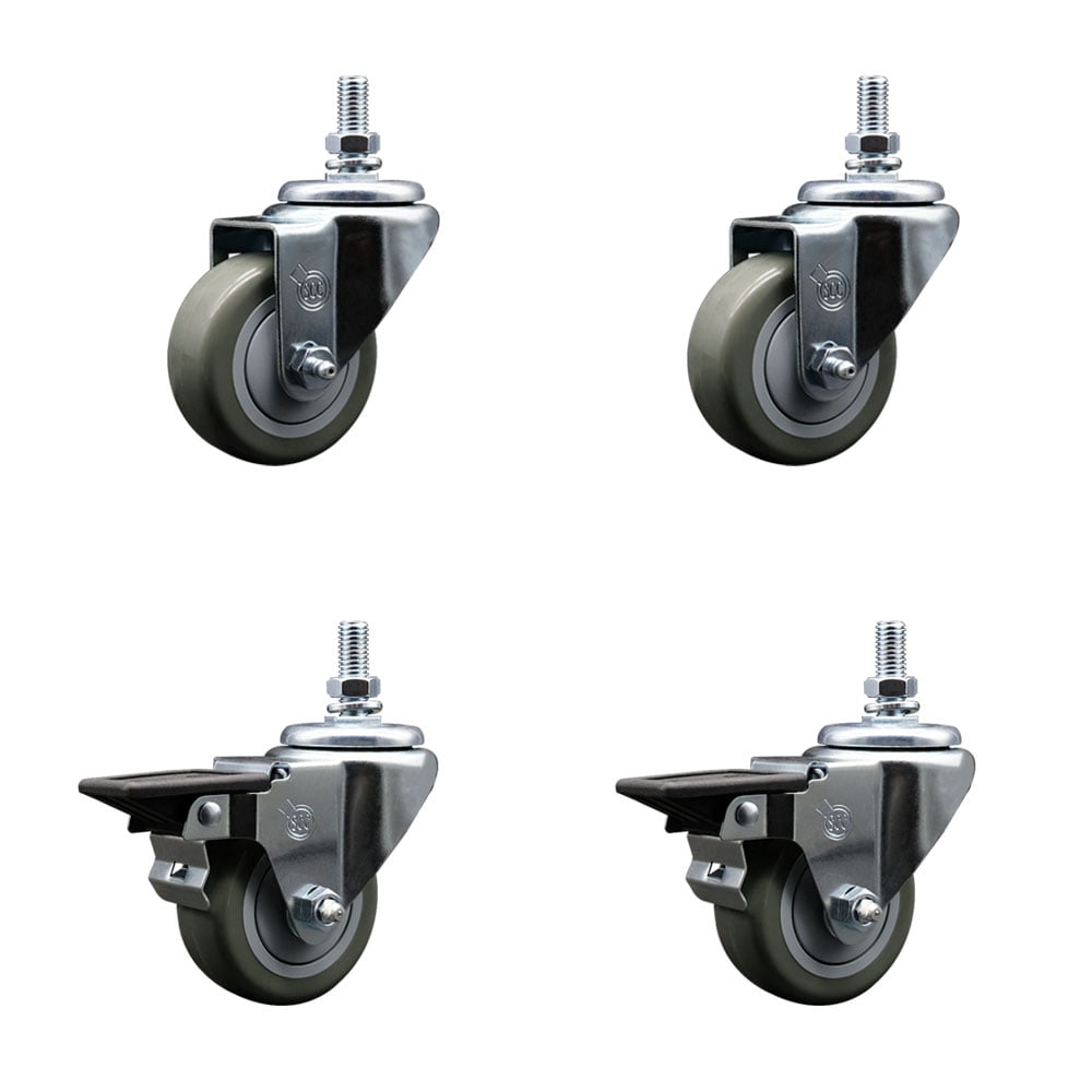 Polyurethane Swivel Threaded Stem Caster Set of 4 w/3" x 1.25" Gray ...