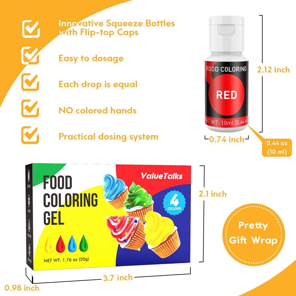 Buy Nomeca Edible Gel Based Food Coloring 4 Colors, Concentrated Food ...