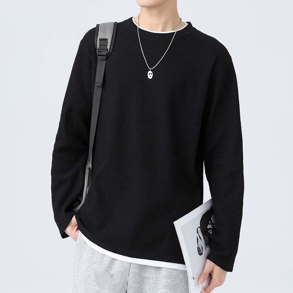 Click here for Luckyn Mens Spring Autumn Waffle Solid O Neck Long... prices