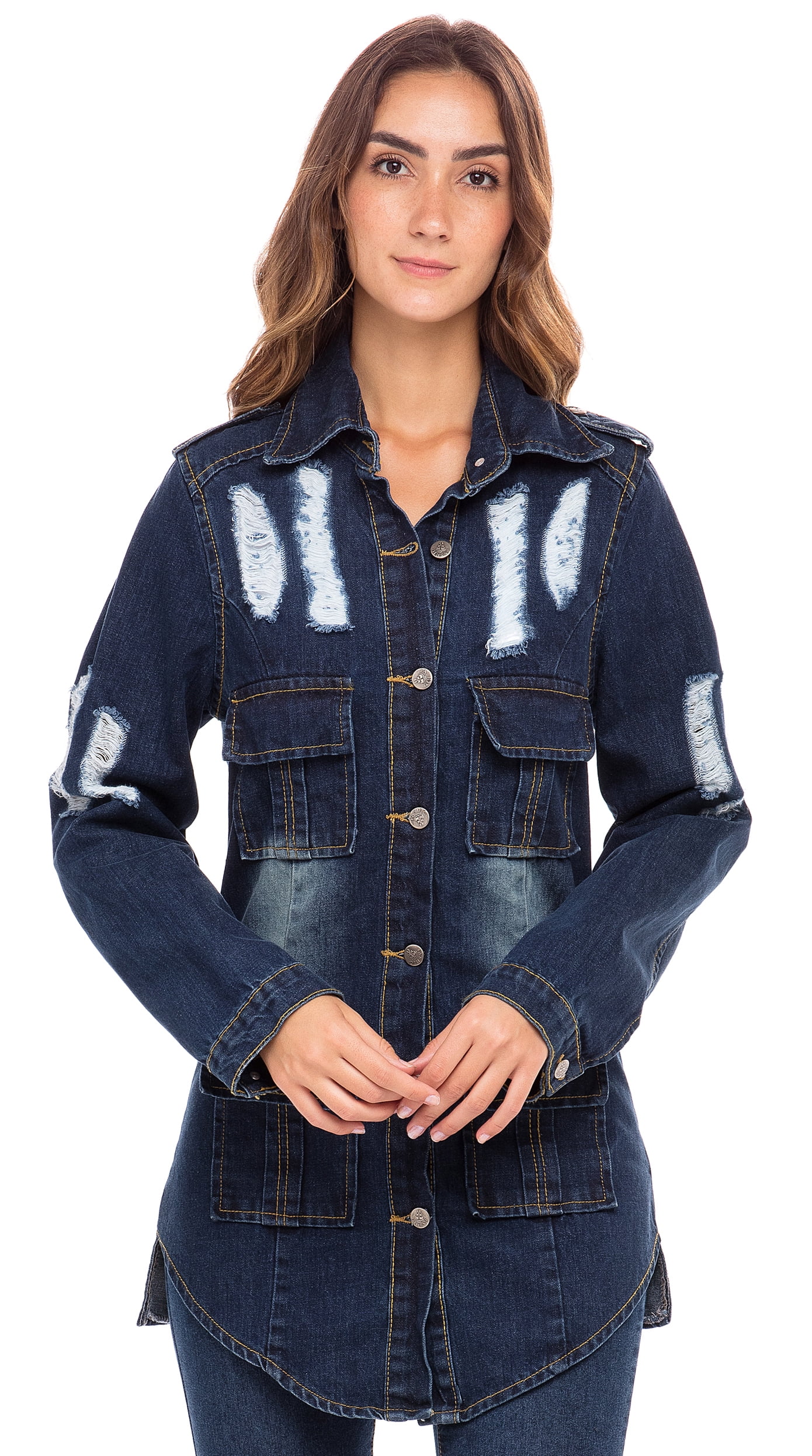 SKYLINEWEARS Women Ripped Jean Jacket Distressed Boyfriend Long Sleeve ...