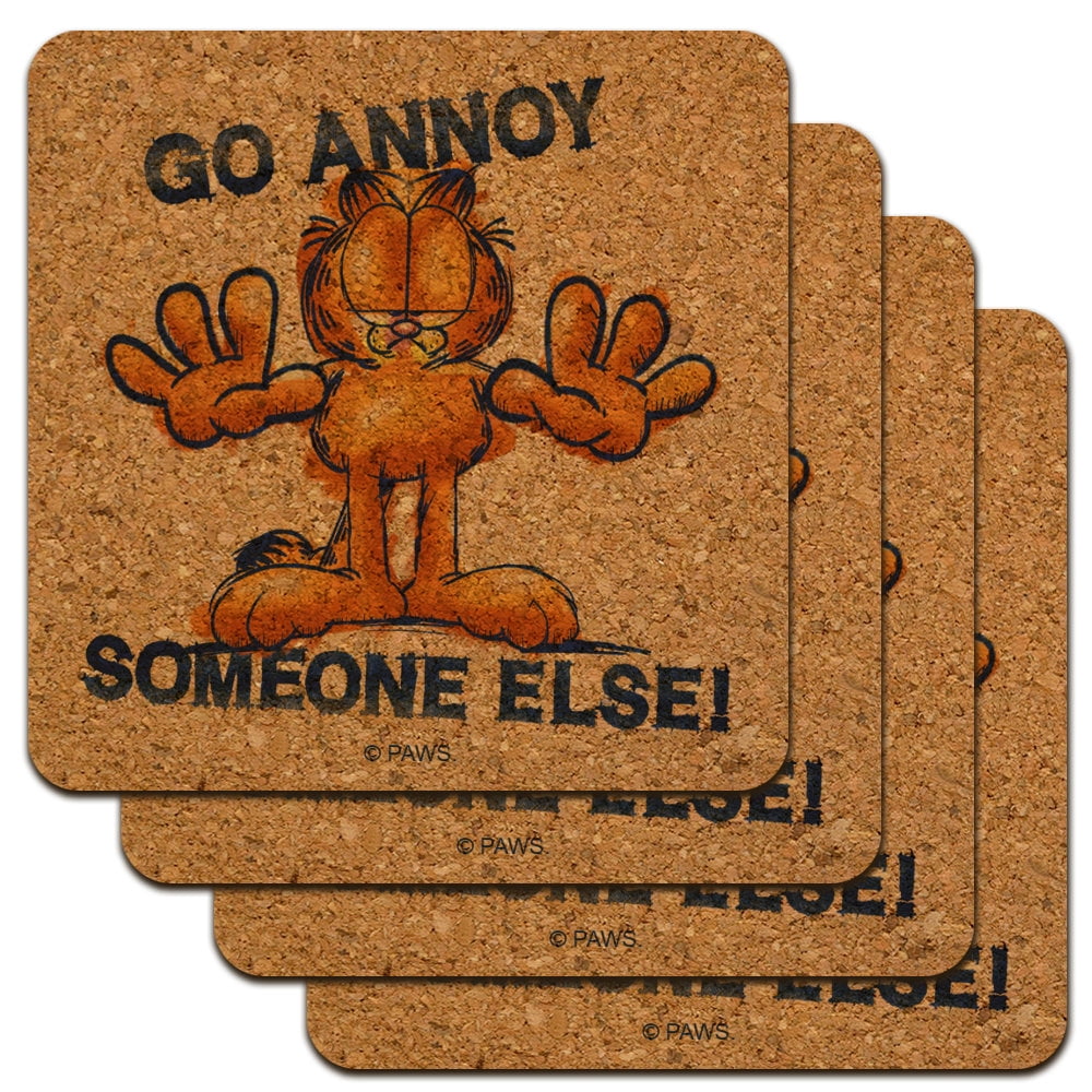 Garfield Go Annoy Someone Else Low Profile Novelty Cork Coaster Set ...