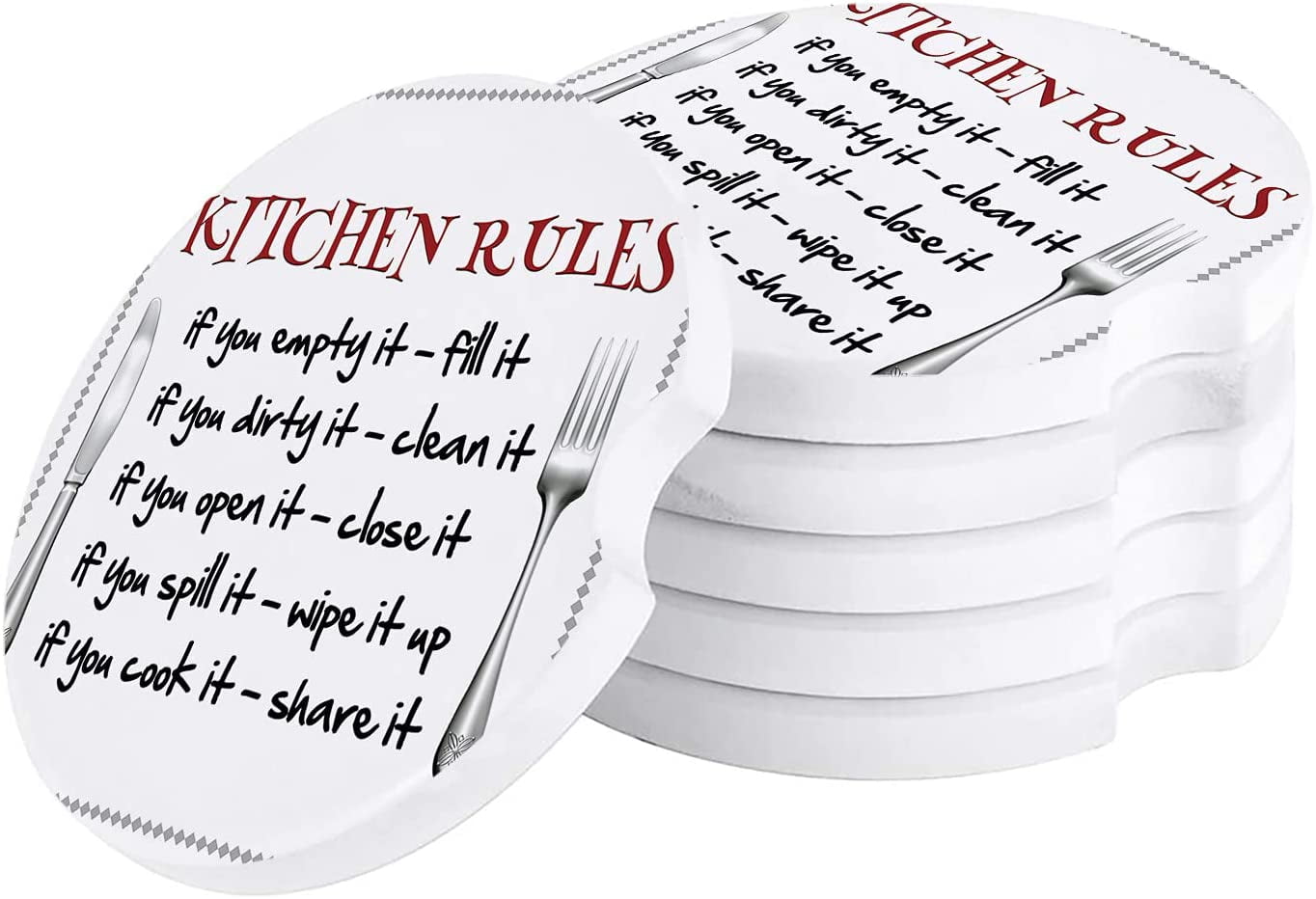 FMSHPON Kitchen Rules Knife and Fork White Set of 2 Car Coaster for ...