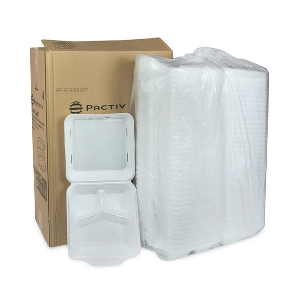Pactiv Evergreen SmartLock Vented Foam Hinged Lid Container, 3-Compartment, 9 x 9.25 x 3.25 ...