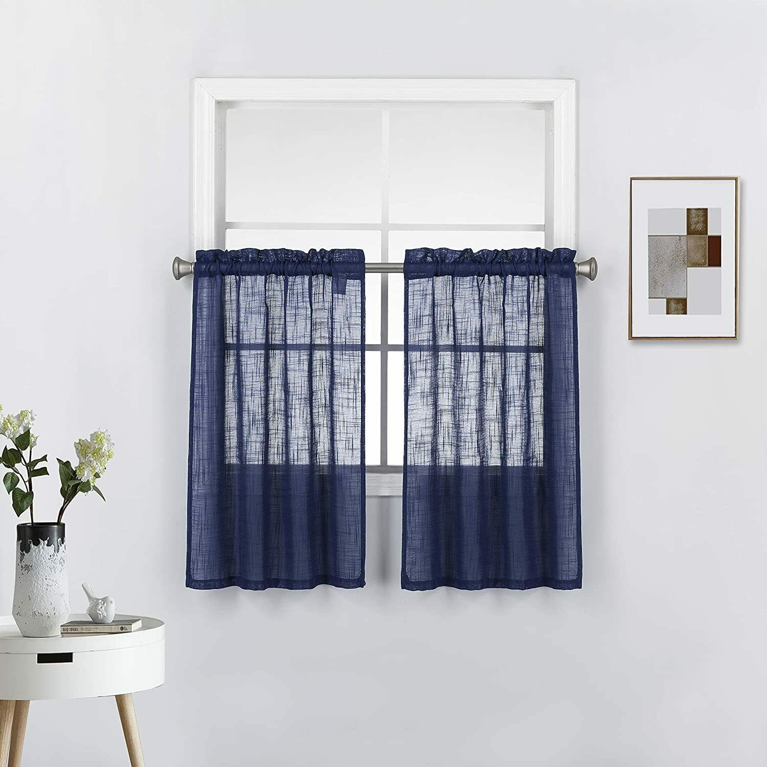 Sheer Tiers Faux Linen Semi-Transparent Rod Pocket Short Windows ...