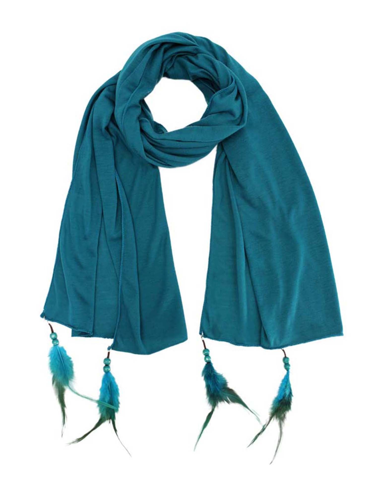 Turquoise Long Neck Scarf Wrap With Feather Tips - Walmart.com