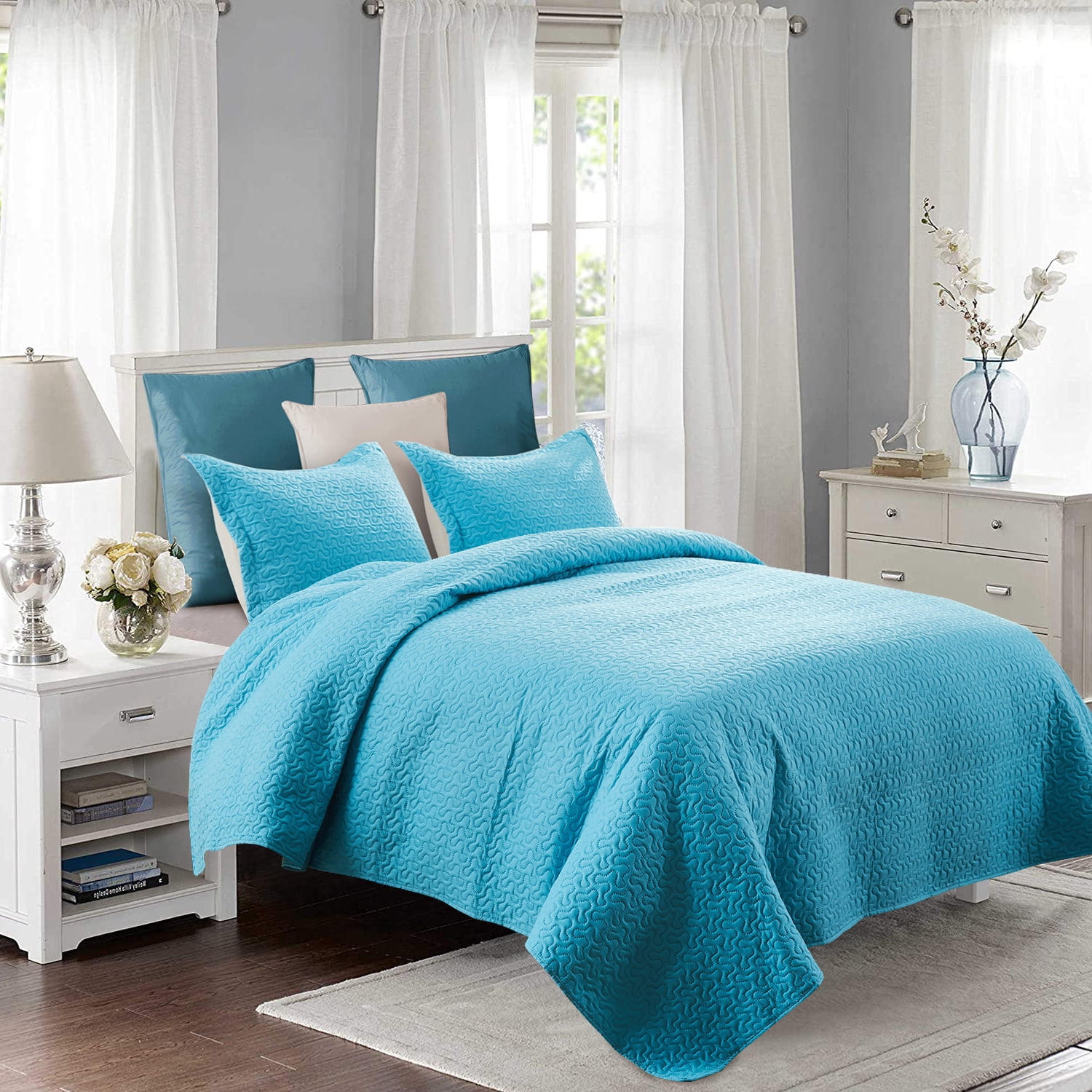JML Quilt Set Queen Size 3 Piece,Microfiber Embossed Bedspread With 2 ...