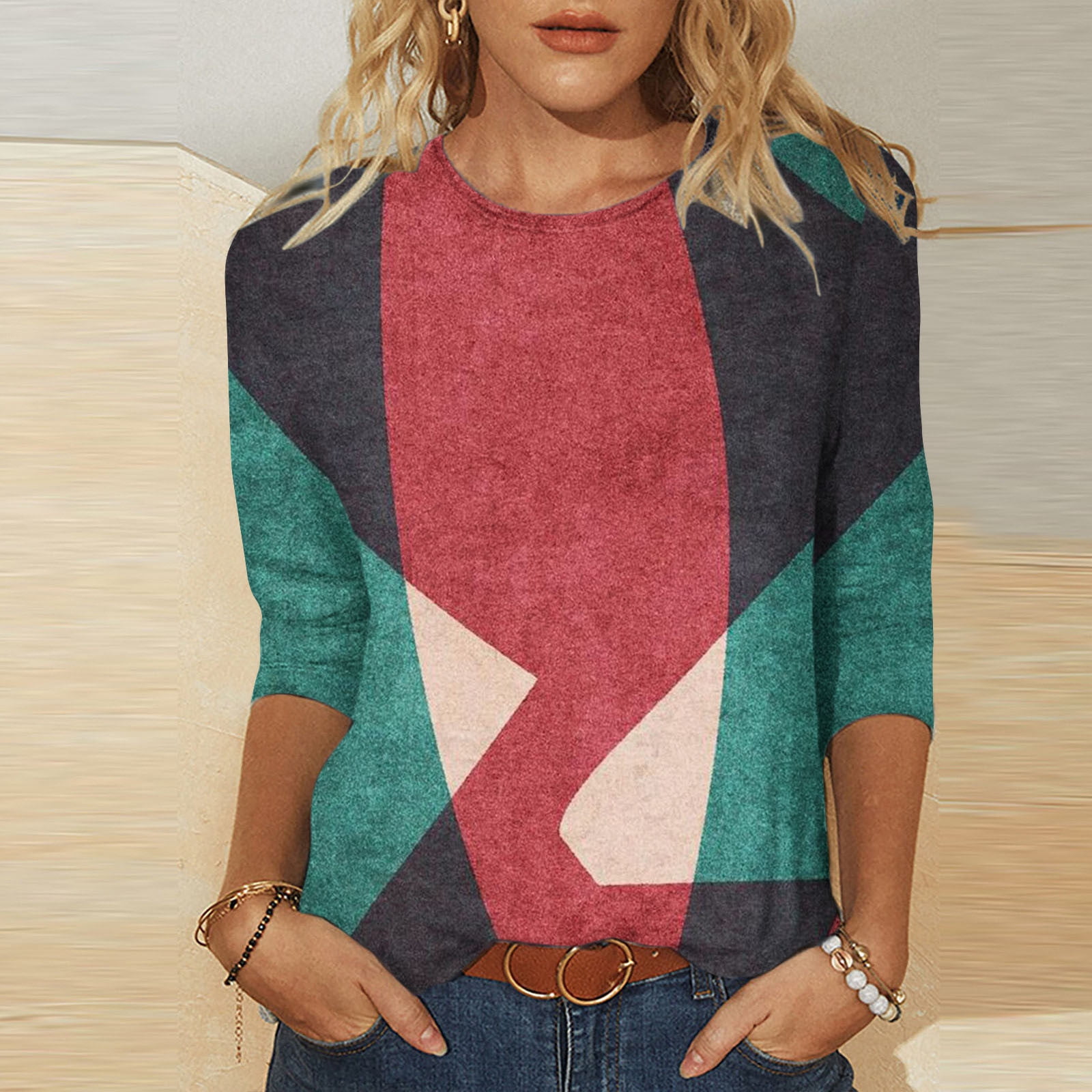 Click here for Xihbxyly Womens Tops 3/4 Sleeve Fashion Woman Roun... prices