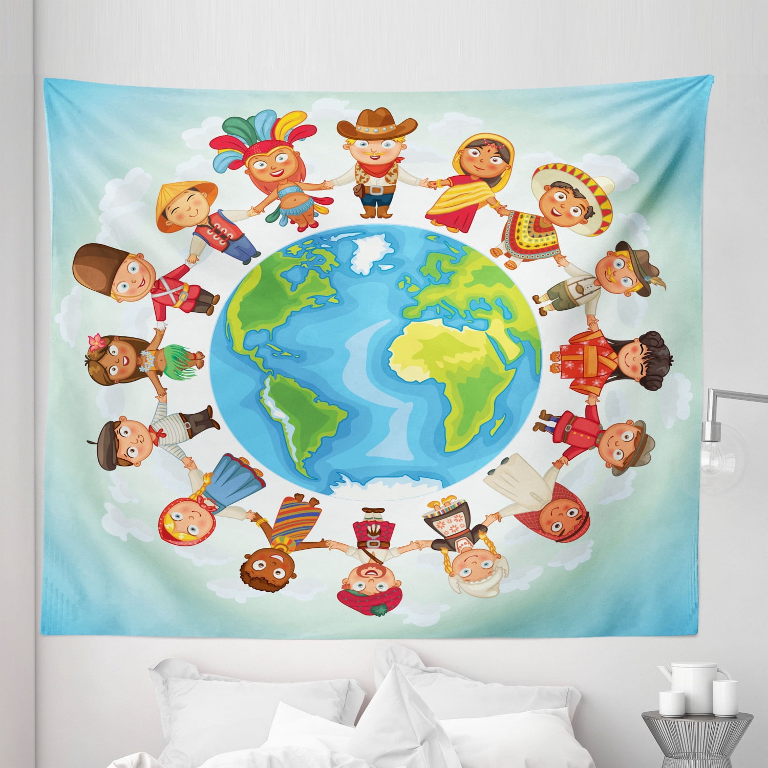 Earthy Tapestry, Planet Earth Surrounded with in Folk Costumes Cultural ...