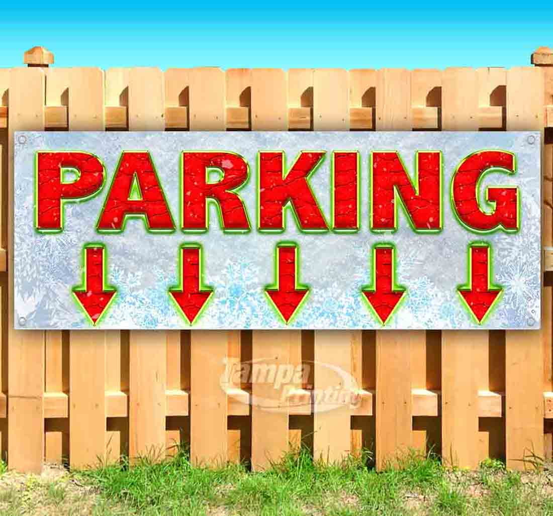 Parking Down Arrow Red Caps 13 oz Vinyl Banner With Metal Grommets ...