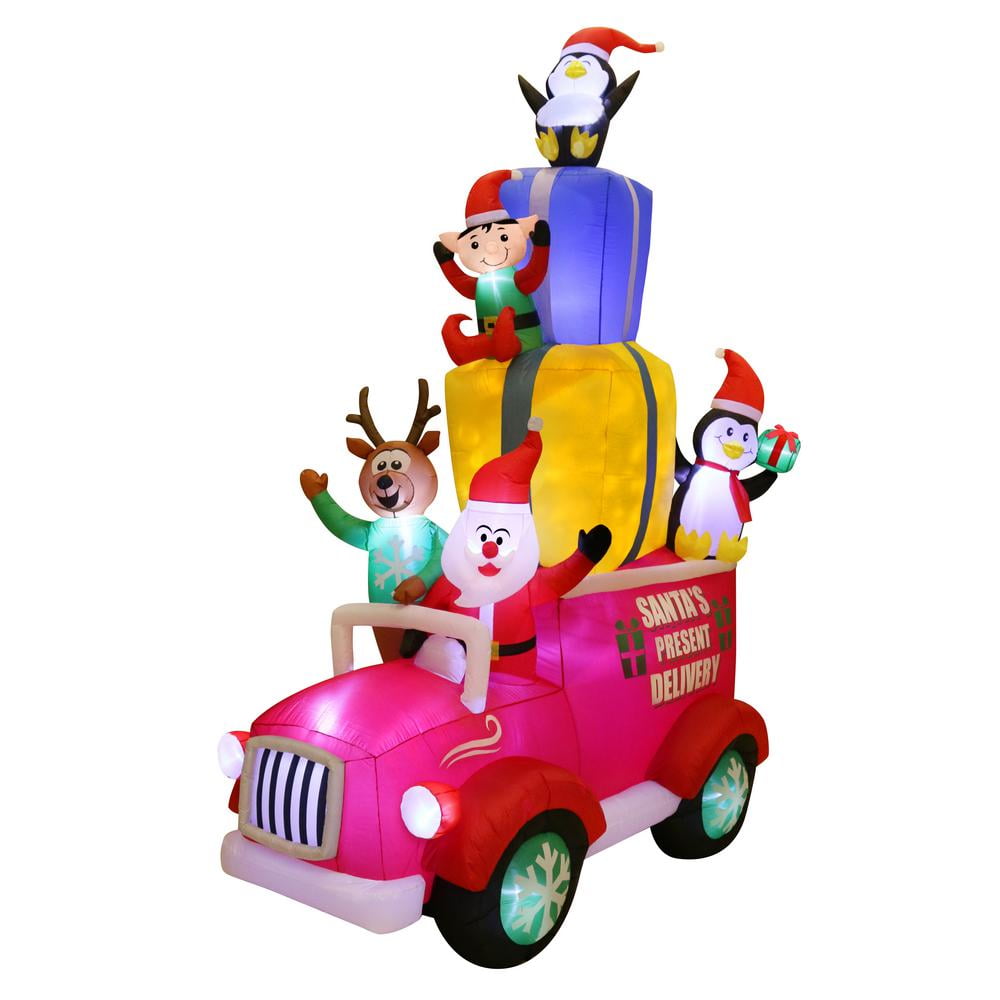 12 ft Pre-Lit LED Santa's Truck with Swirling Lights Christmas ...