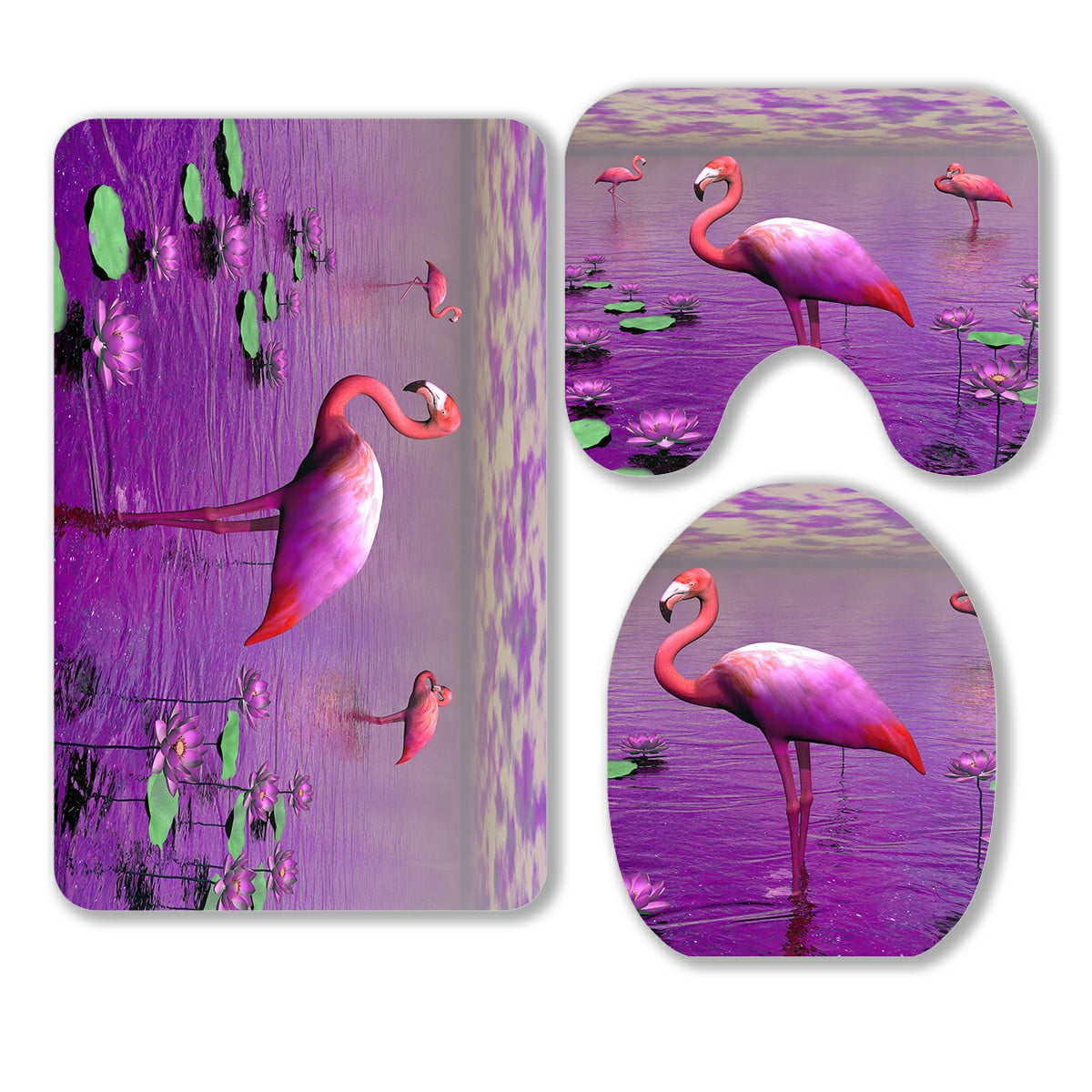 ABPHQTO Beautiful Pink Flamingos Water Lilies Violet Sky 3 Piece ...