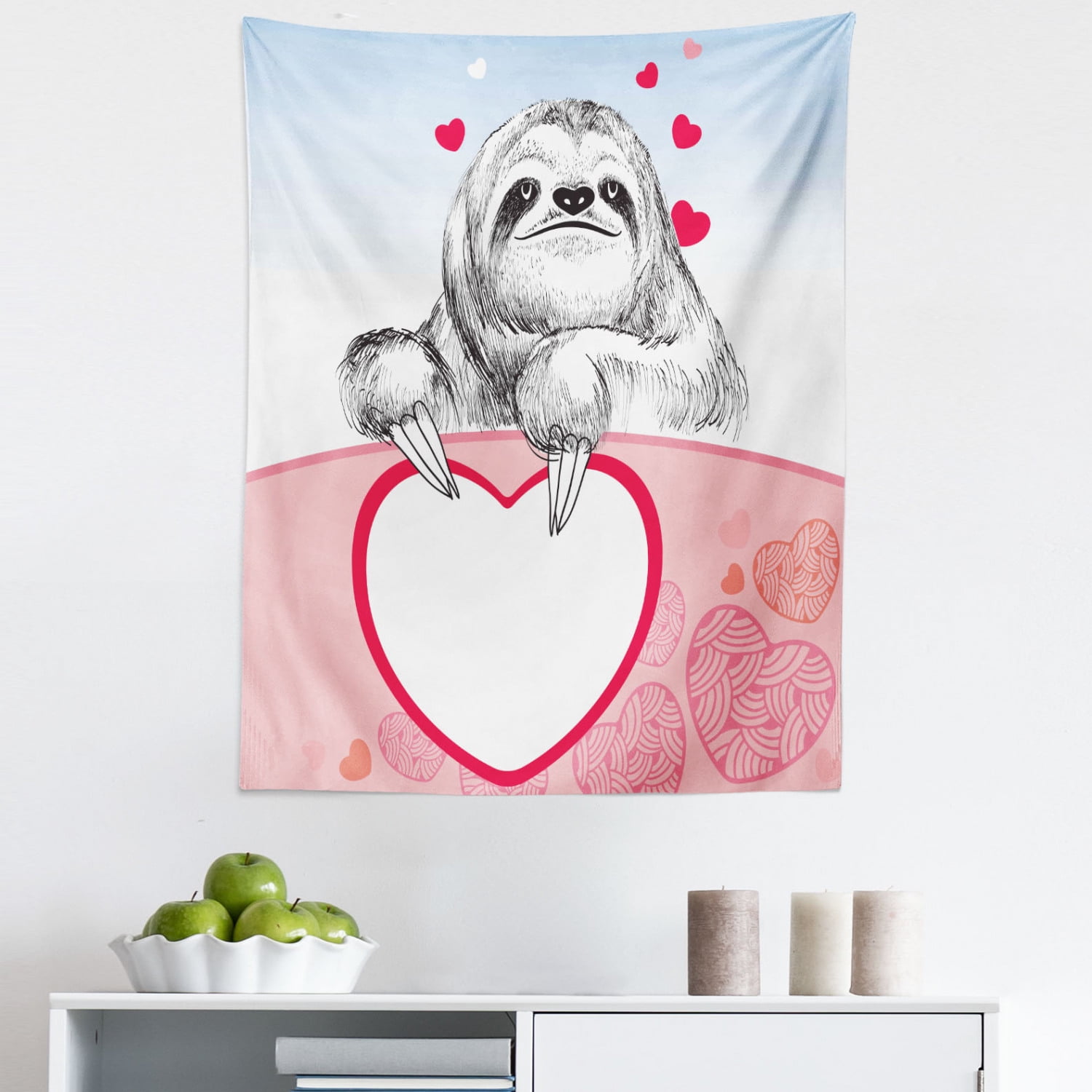 Sloth Tapestry, Romantic Sloth Falling in Love Different Heart ...