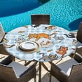 Blue Plaid Cat Round Tablecloth 36-44 Inch Round Fitted Table Cloth ...
