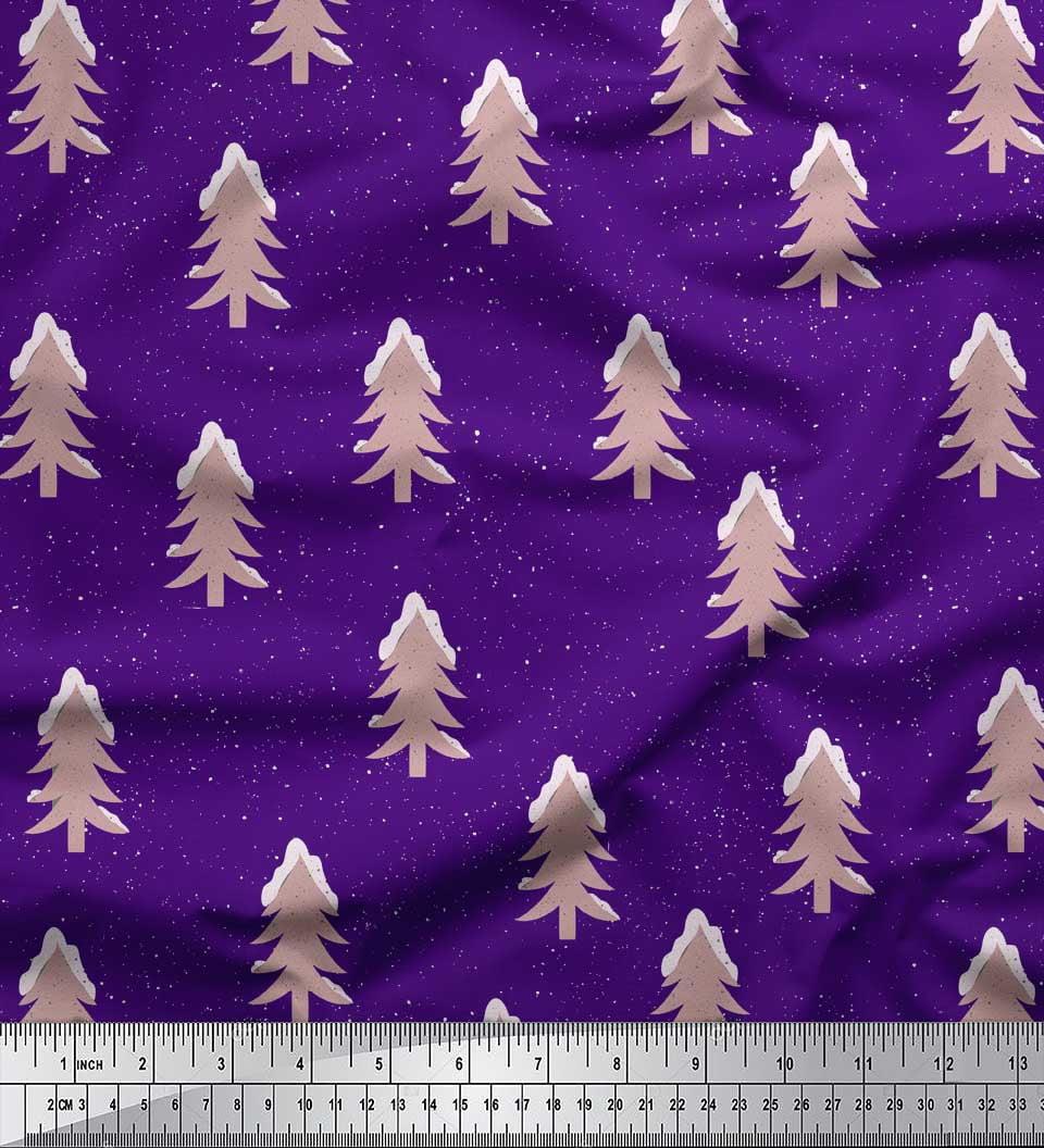 Soimoi Purple Rayon Crepe Fabric Christmas Tree Fabric Prints By Yard ...
