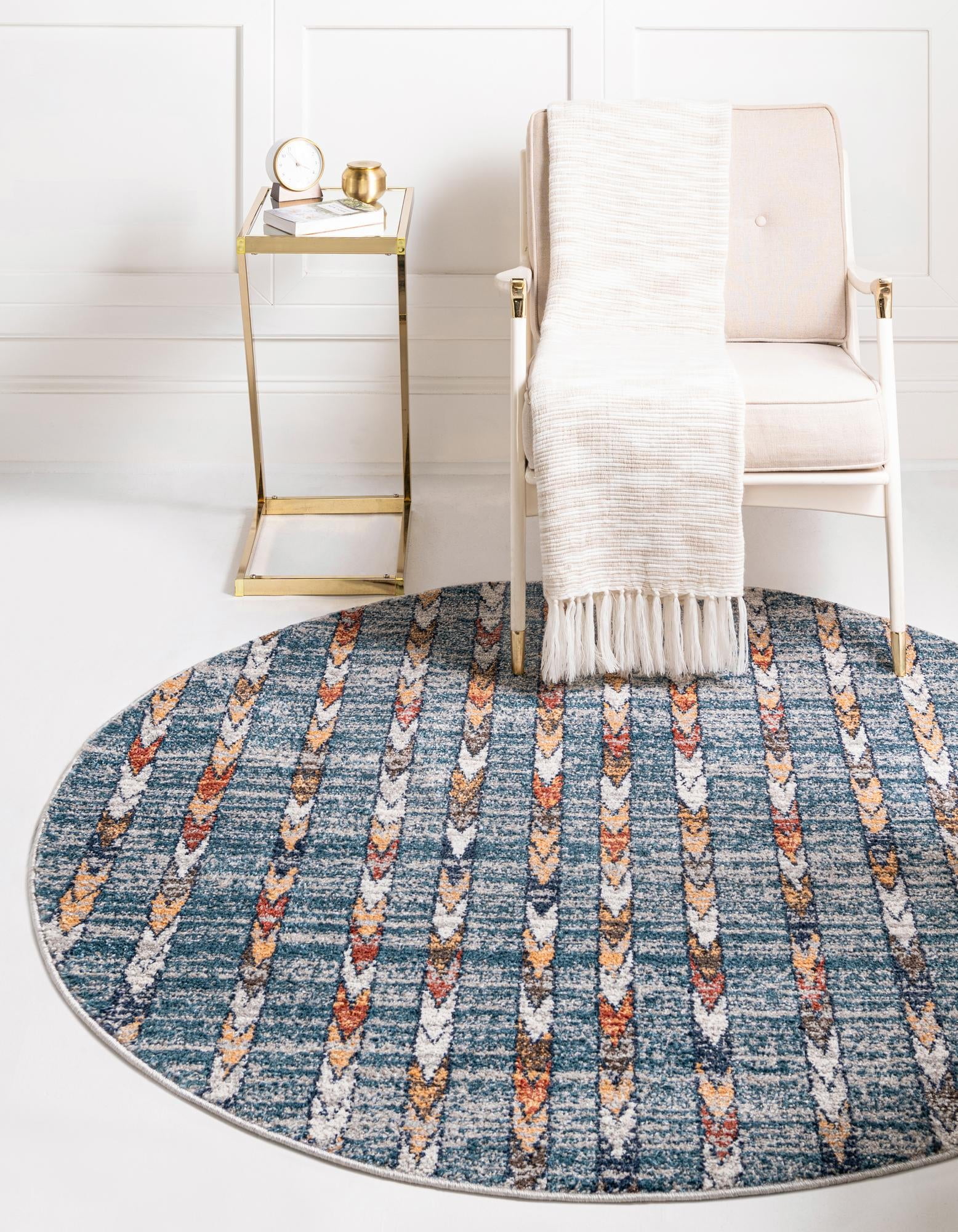 Rugs.com Aramis Collection Rug – 5 Ft Round Blue Medium Rug Perfect For ...